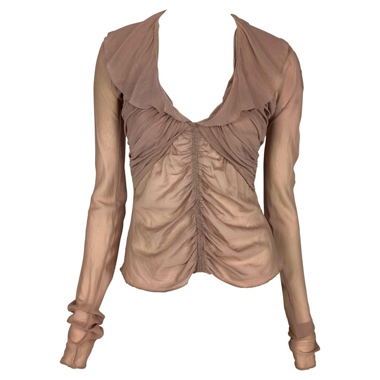 S/S 2003 Gucci by Tom Ford Beige Beige Sheer Longe Sleeve Runway Blouse ...