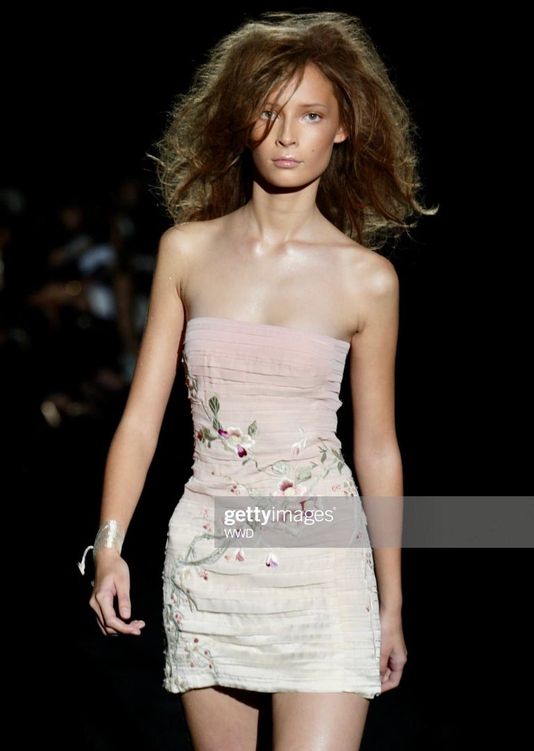 S/S 2003 Gucci by Tom Ford Embroidered Silk Mini Dress Cherry Blossom ...