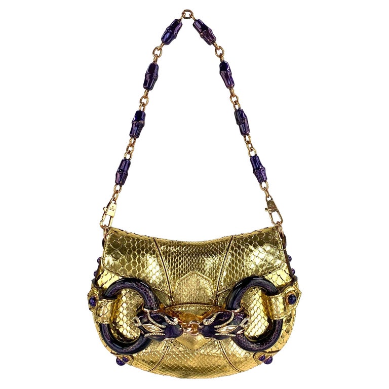 S/S 2004 Gucci by Tom Ford Gold Metallic Purple Enamel Horsebit Mini ...