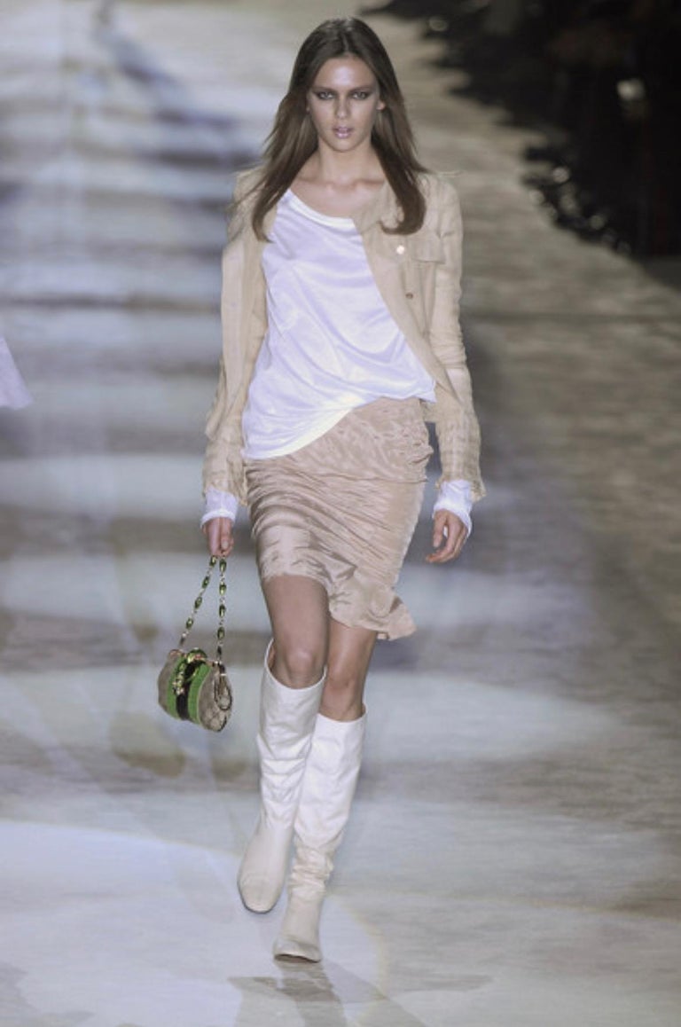 S/S 2004 Gucci by Tom Ford Green Crocodile Accented GG Canvas Snake ...