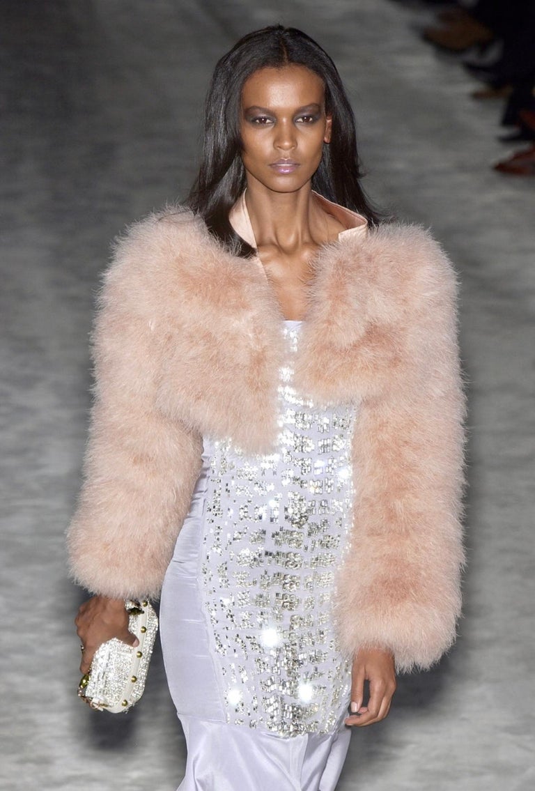 S/S 2004 Gucci by Tom Ford Runway Ad Blush Pink Marabou Feather Crop ...