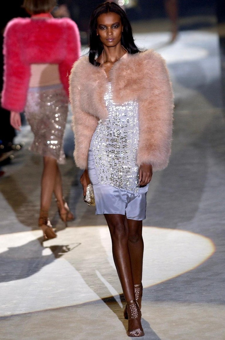S/S 2004 Gucci by Tom Ford Runway Ad Blush Pink Marabou Feather Crop ...