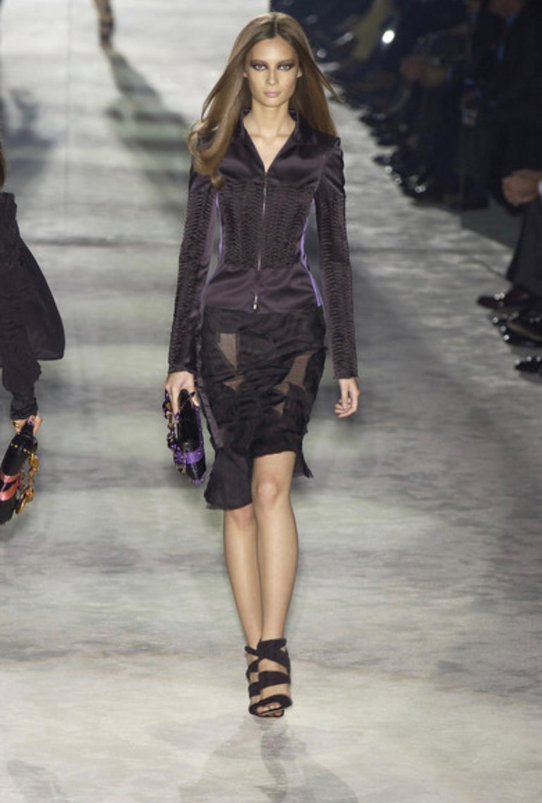 S/S 2004 Gucci by Tom Ford Runway Black Pleated Satin Purple Stripe ...