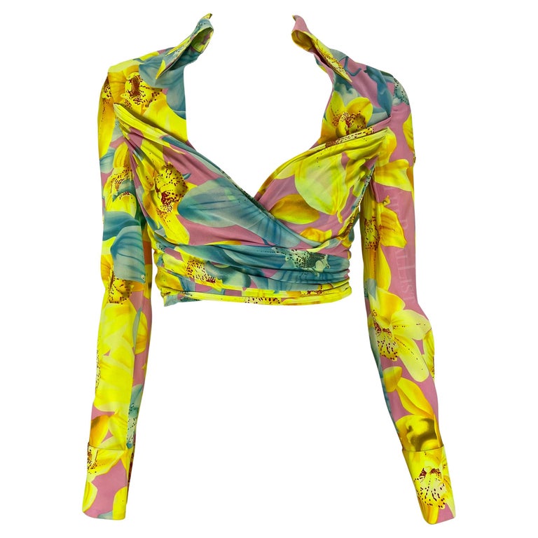 S/S 2004 Versace by Donatella Runway Pink Yellow Floral Runway Wrap ...