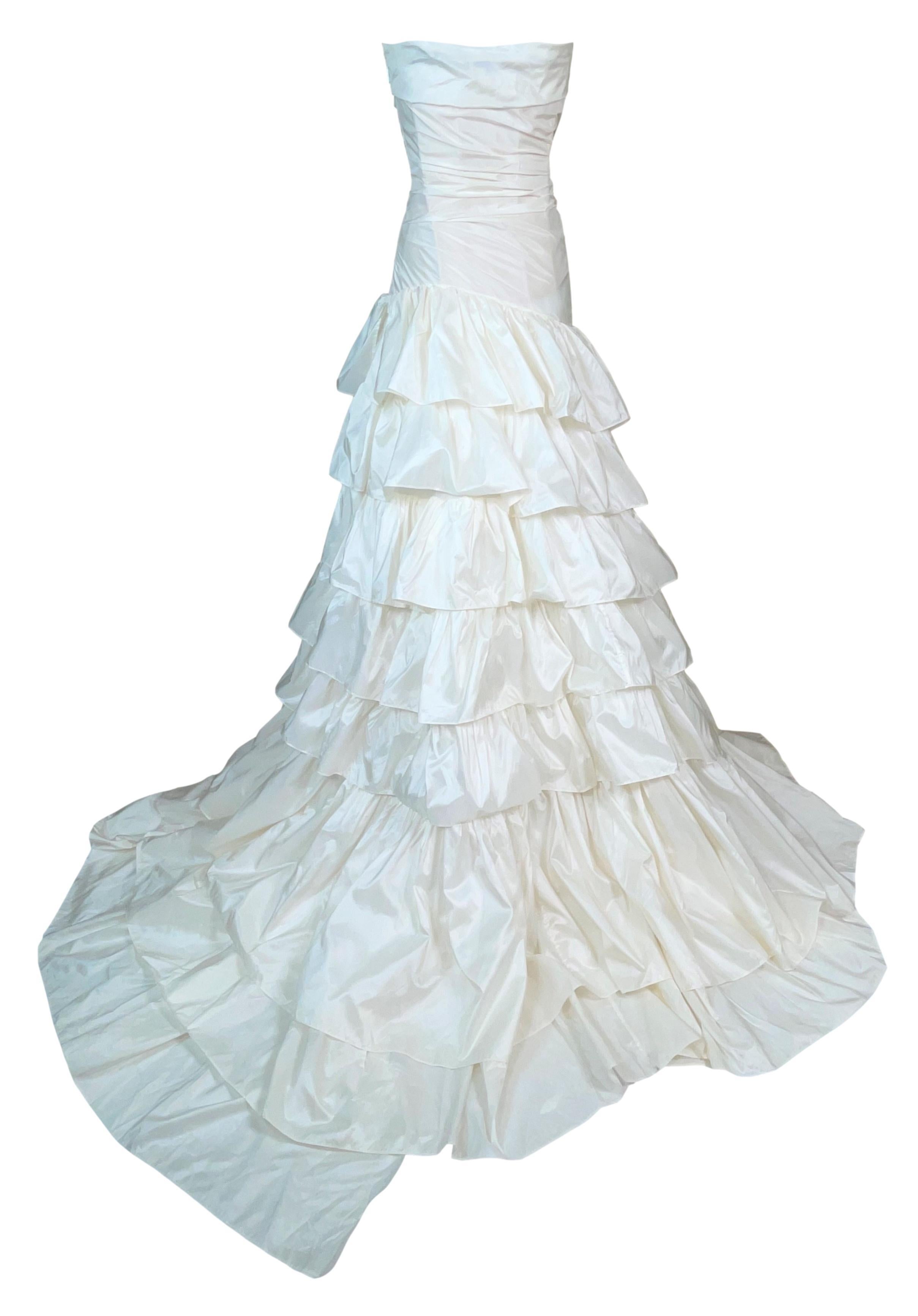 S/S 2005 Roberto Cavalli Ivory Silk Sating High Front Slit Strapless ...