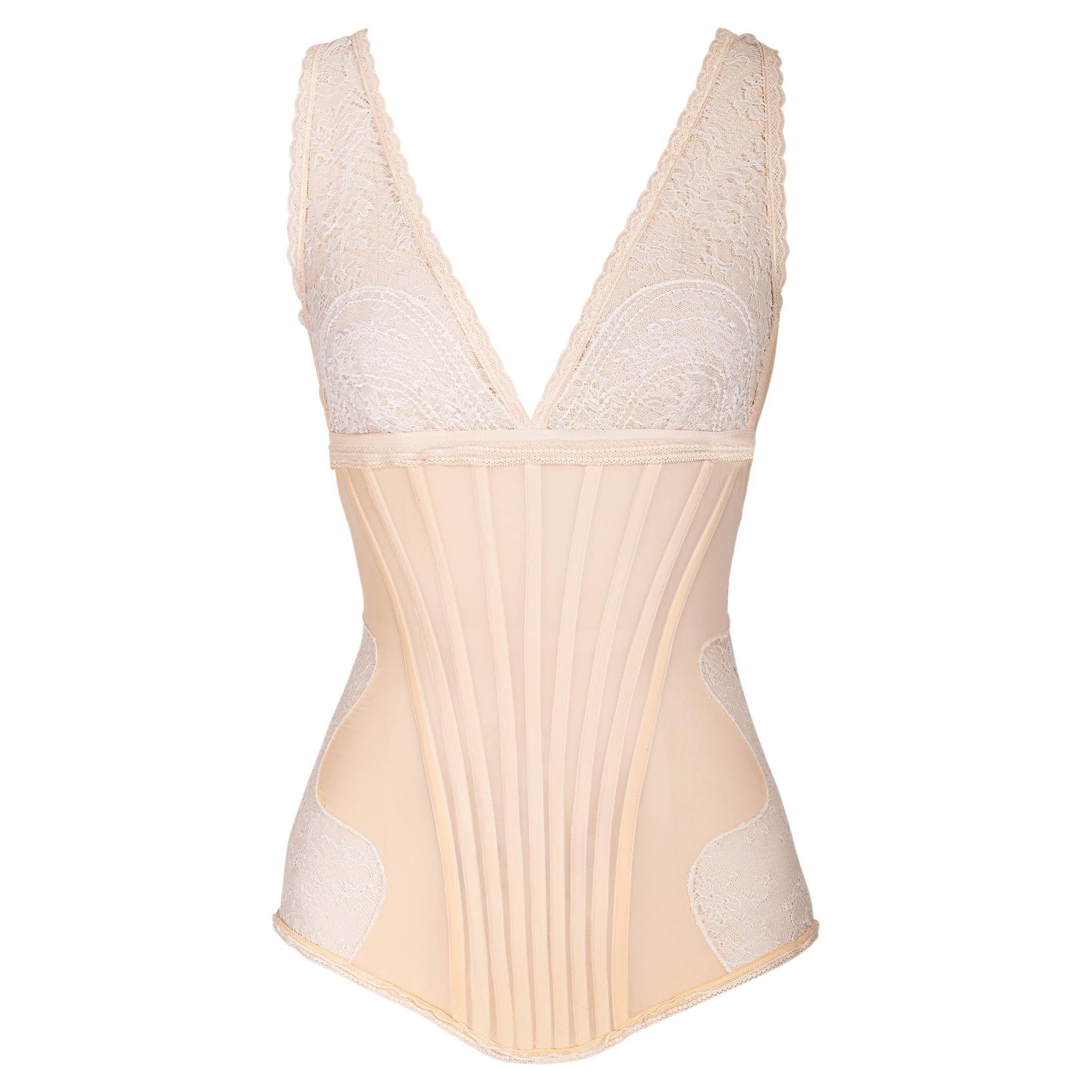 S/S 2006 Balenciaga White Lace and Neutral Semi-Sheer Paneled Corset ...