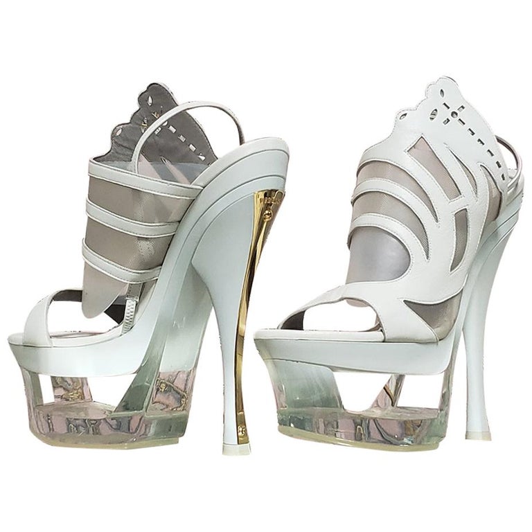 S/S 2012 NEW VERSACE WHITE LEATHER and PLEXIGLASS PLATFORM SHOES 36 - 6 ...