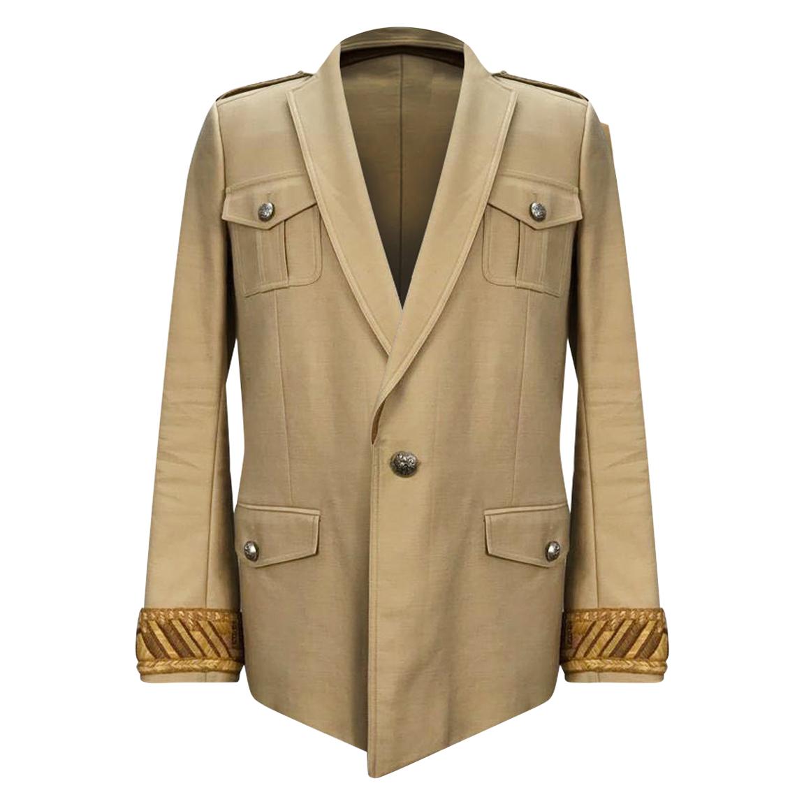 BALMAIN Embellished woven cotton and shearling fur jacket at 1stDibs