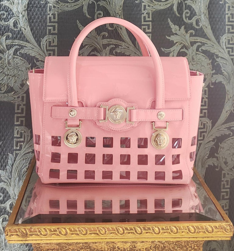 S/S 2015 look # 11 VERSACE PERFORATED PATENT PINK LEATHER BAG For Sale ...