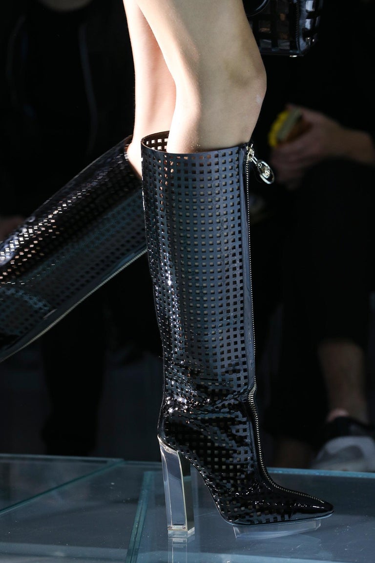 S/S2015 L#15 VERSACE BLACK PATENT LEATHER PLEXI PLATFORM Boots 5; 6; 7 ...