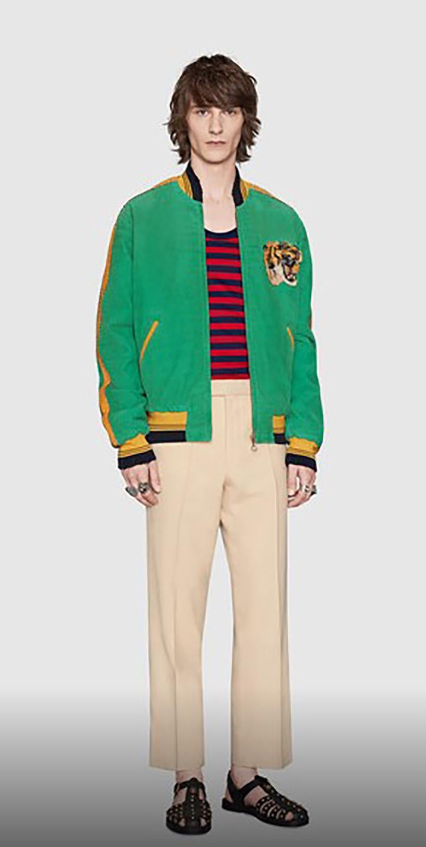 S/S 2017 GUCCI STRIPED VARSITY GREEN JACKET It 52 - XL For Sale at ...