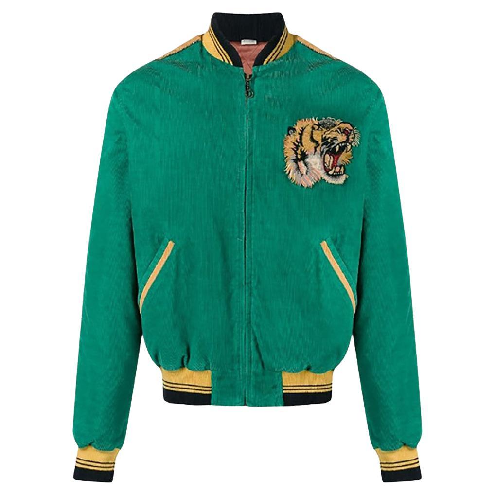 S/S 2017 GUCCI STRIPED VARSITY GREEN JACKET It 52 - XL For Sale at ...