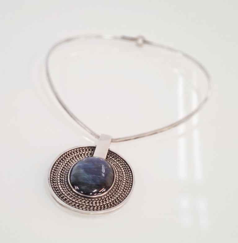 Saara Hopea Silver Pendant with Composite Spectrolite Stone at 1stDibs