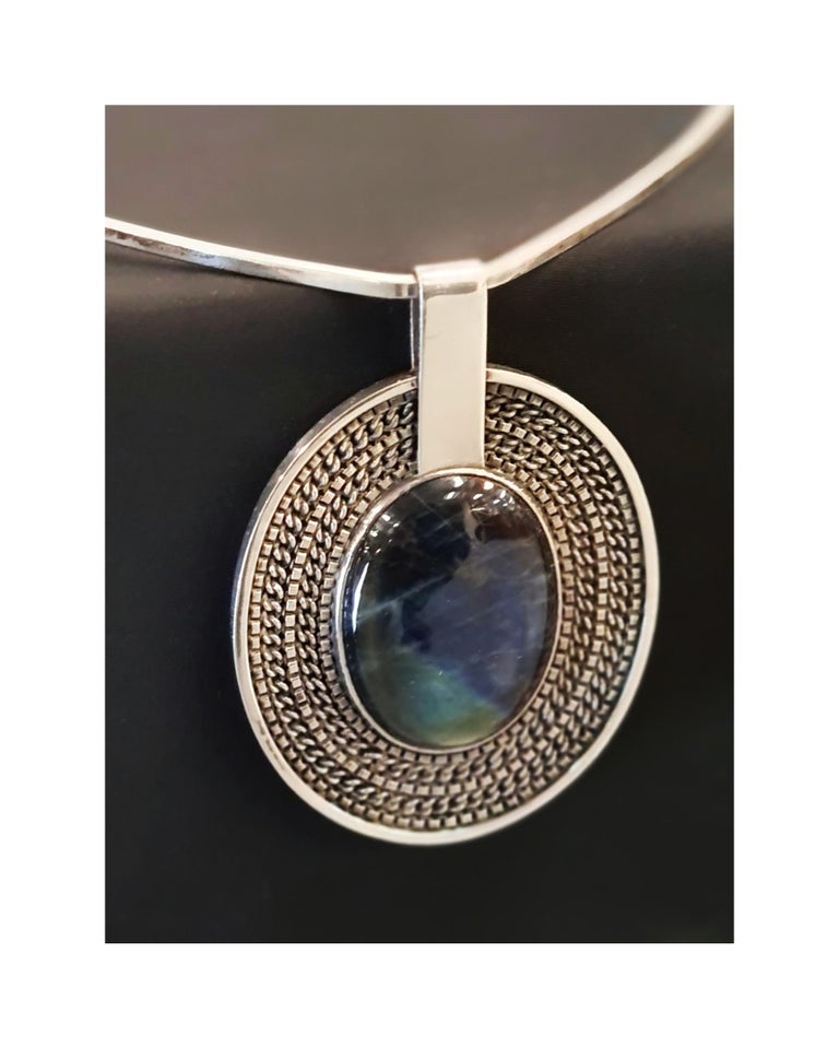 Saara Hopea Silver Pendant with Composite Spectrolite Stone at 1stDibs