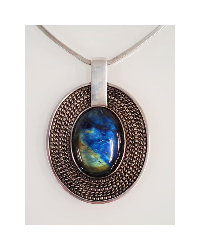Saara Hopea Silver Pendant with Composite Spectrolite Stone at 1stDibs