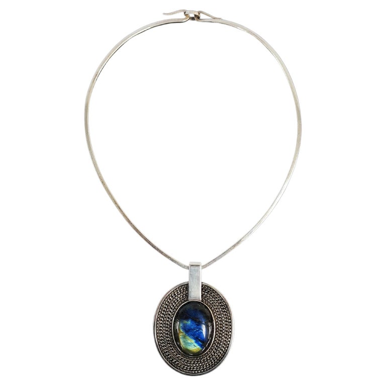 Saara Hopea Silver Pendant with Composite Spectrolite Stone at 1stDibs