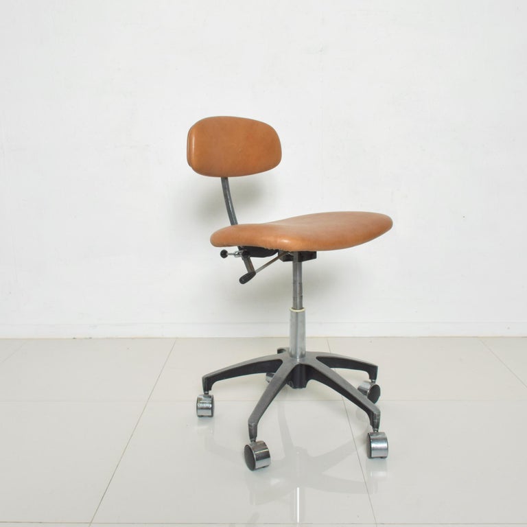 Cognac Leather Adjustable Office Task Desk Chair Saarinen Knoll Eames ...