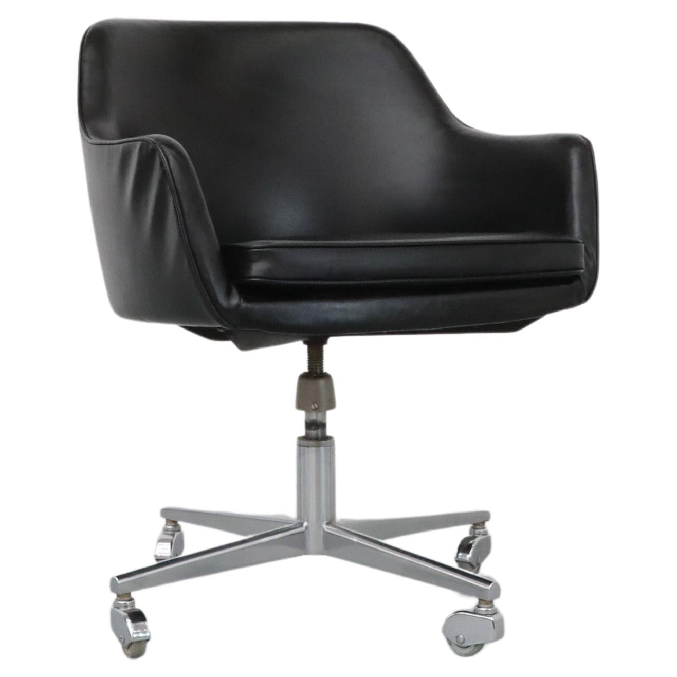 Saarinen Style Black Faux Leather Rolling Office Chair w/ Newly ...
