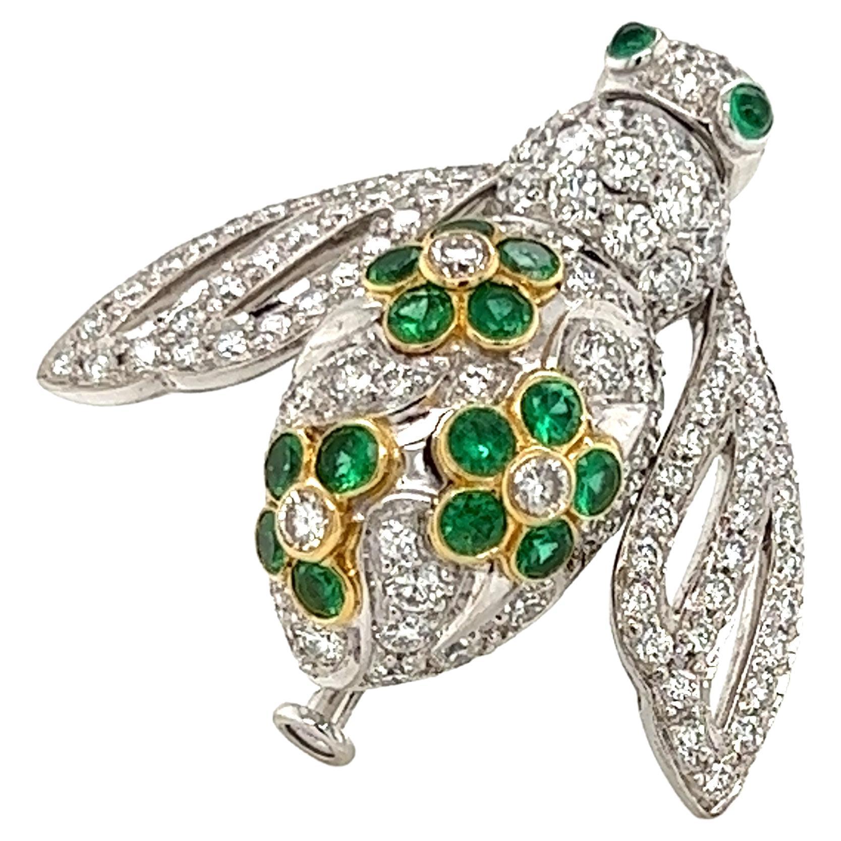 Emerald and Diamond Bee Pin, Signed Henry Rosenthal at 1stDibs