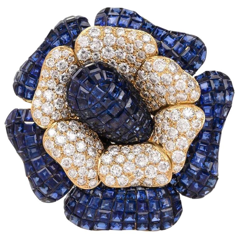 Invisibly Set Burmese Ruby Flower Brooch At 1stdibs