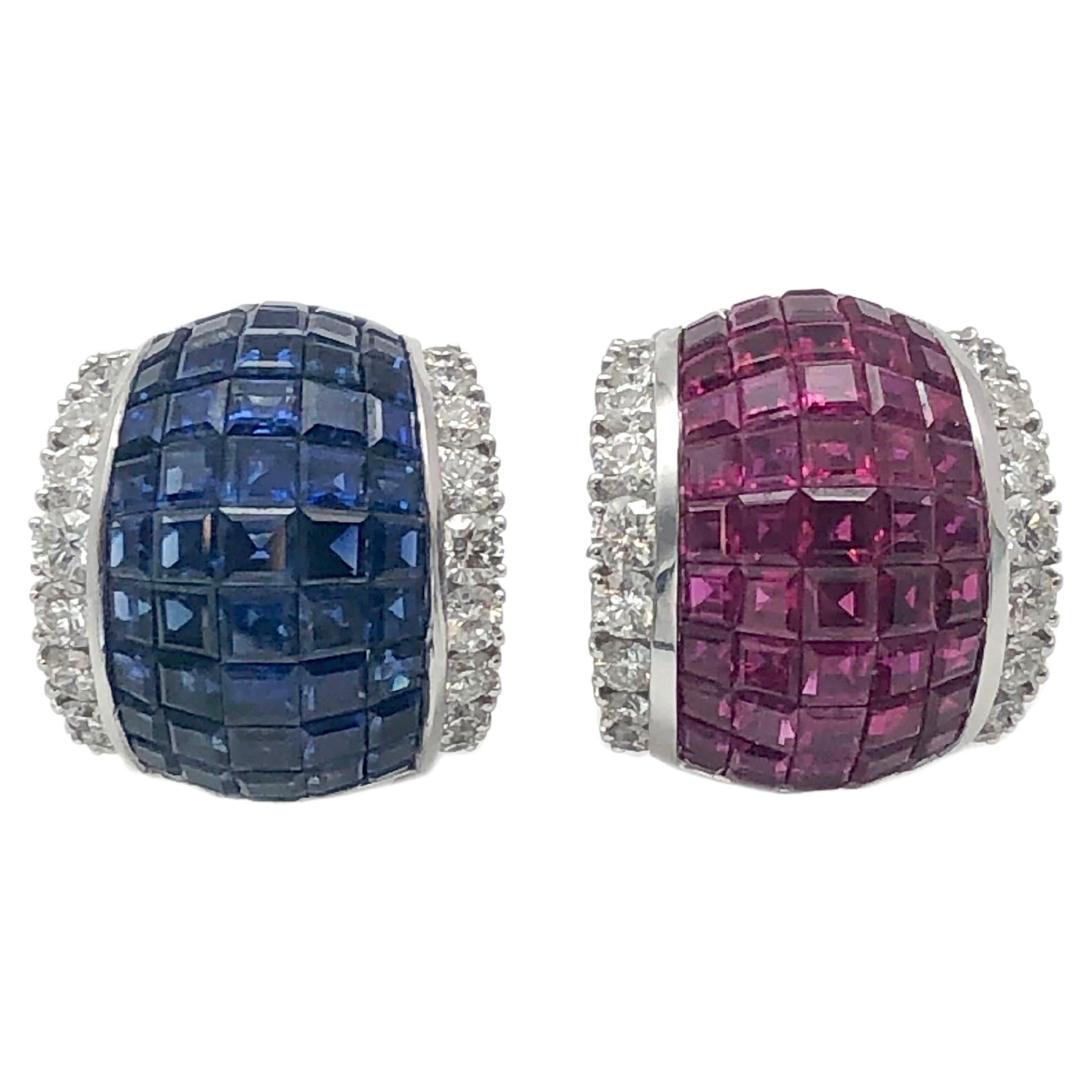 Invisibly Set Ruby Diamond Earrings at 1stDibs