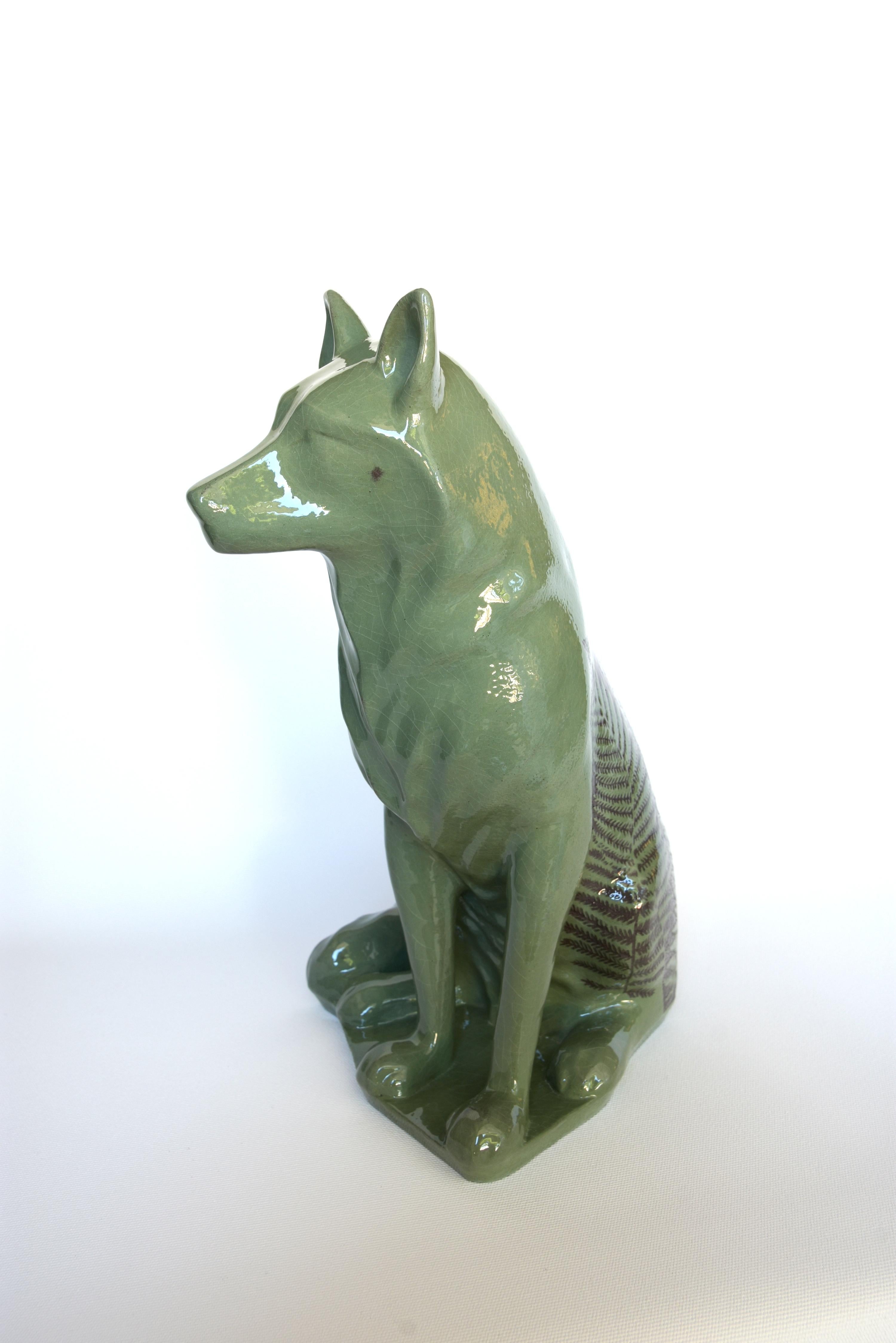 Sabina Pelc - "Wolf - Fern", unique animal sculpture, ceramic ...