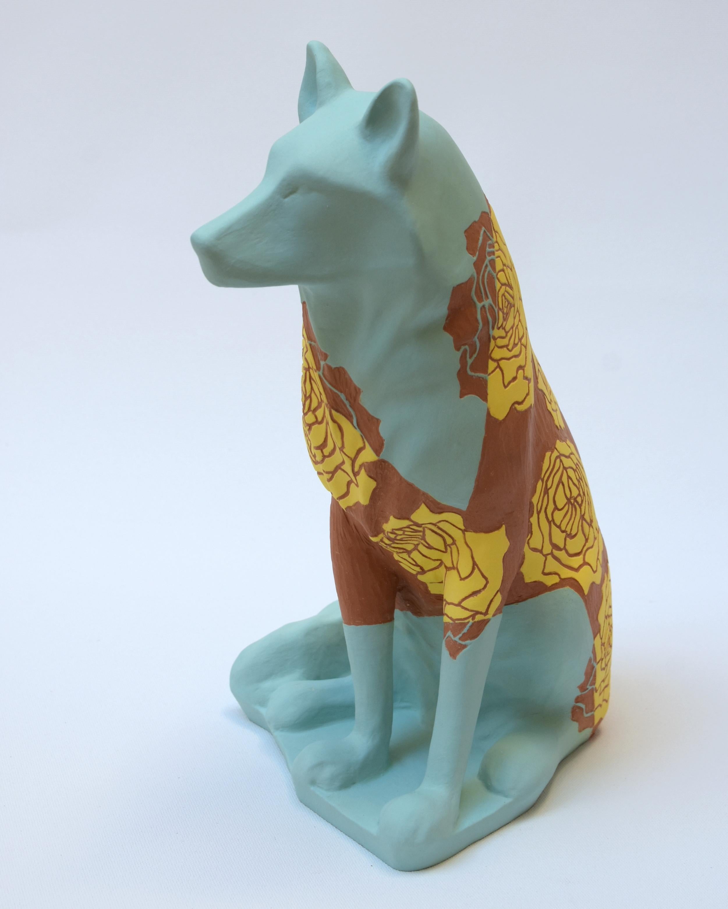 Sabina Pelc - "Wolf - Roses", unique, animal sculpture, ceramic ...