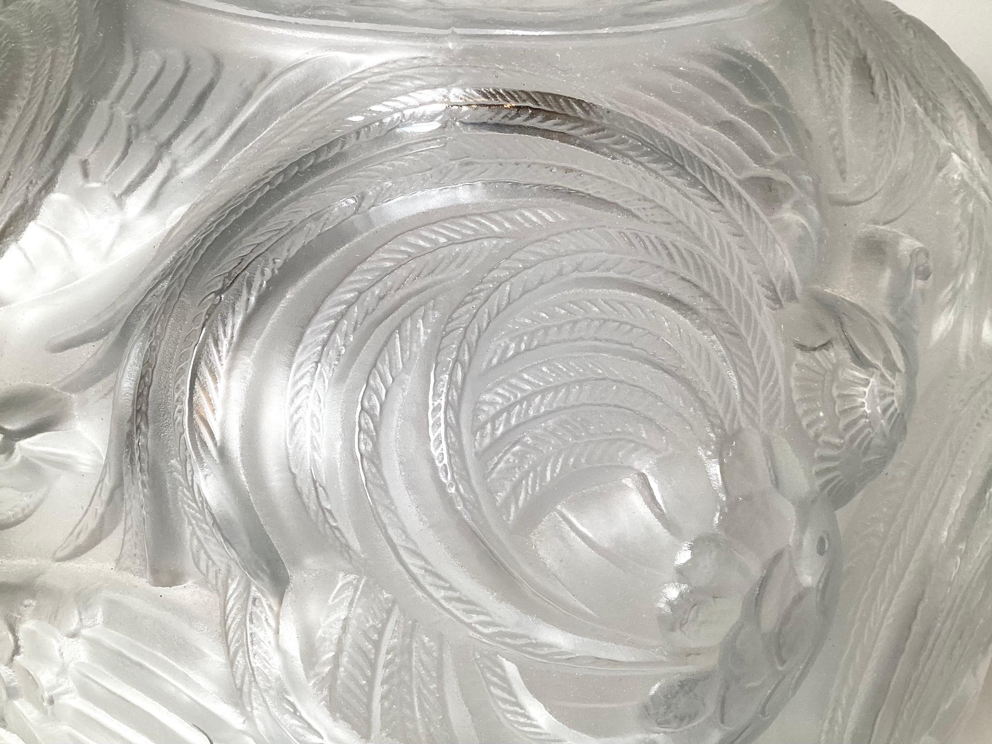 Sabino 1930s Frosted Glass Vase Birds of Paradise For Sale at 1stDibs