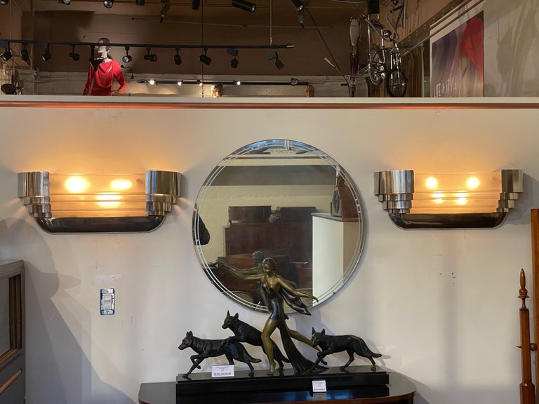 Sabino Art Deco Modernist Stepped Original Nickel Sconces Pair, 1930s ...