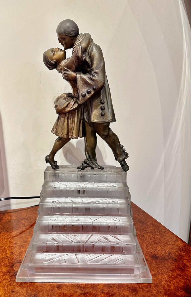 Sabino French Art Deco Stepped Lamp Glass Base with Lover's Statue For ...