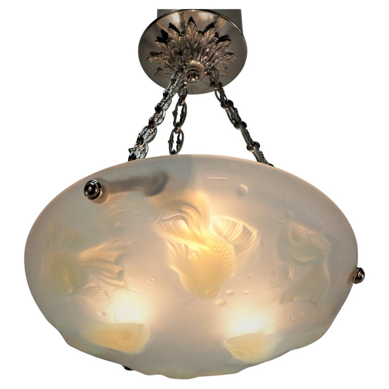 Sabino Glass Art Deco Fish Design Petit Chandelier at 1stDibs