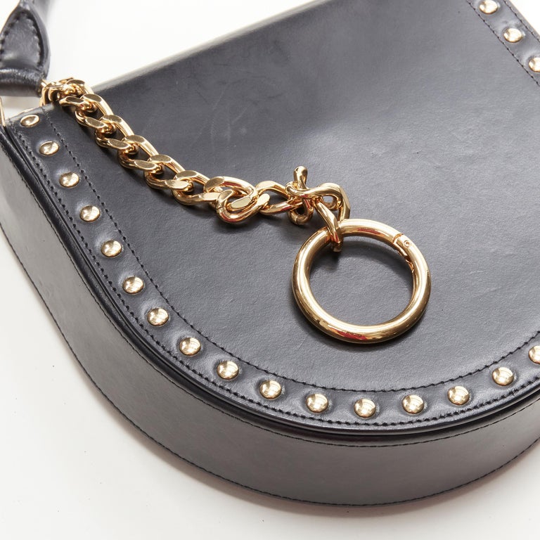 SACAI black leather gold studded fringe gold chain saddle bag For Sale ...