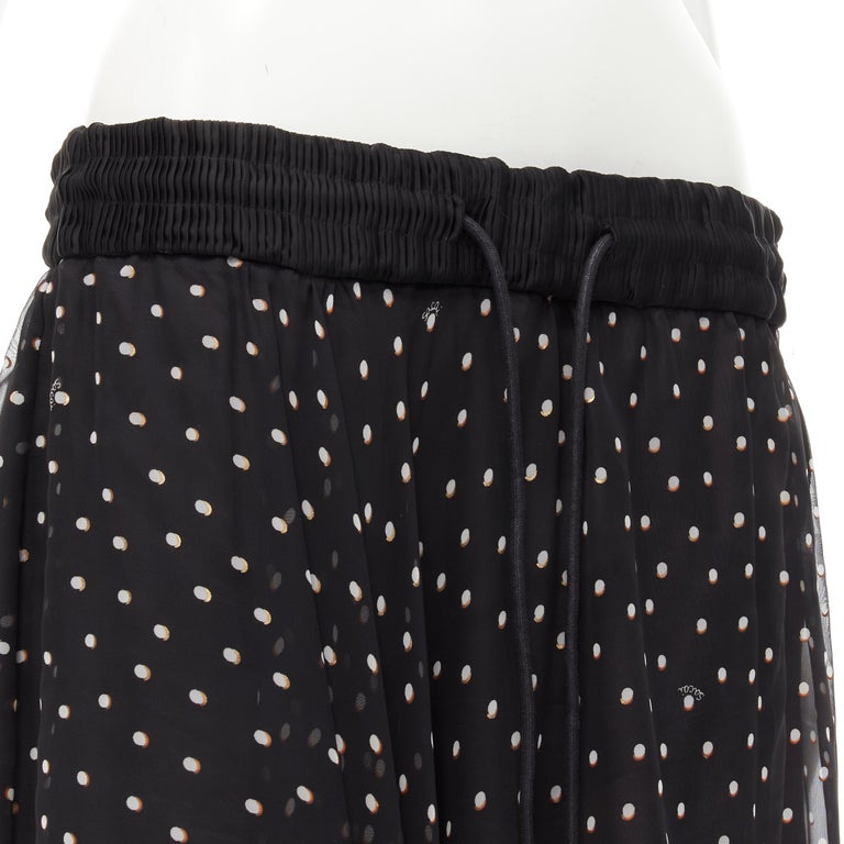 SACAI black polka dot semi-sheer drawstring asymmetric draped skirt JP2 M For Sale at 1stDibs