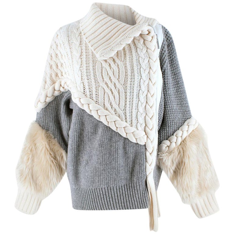 Sacai Braided Cable Knit Faux-fur-cuff Jacket In 159 Owh Gre 2 For Sale ...