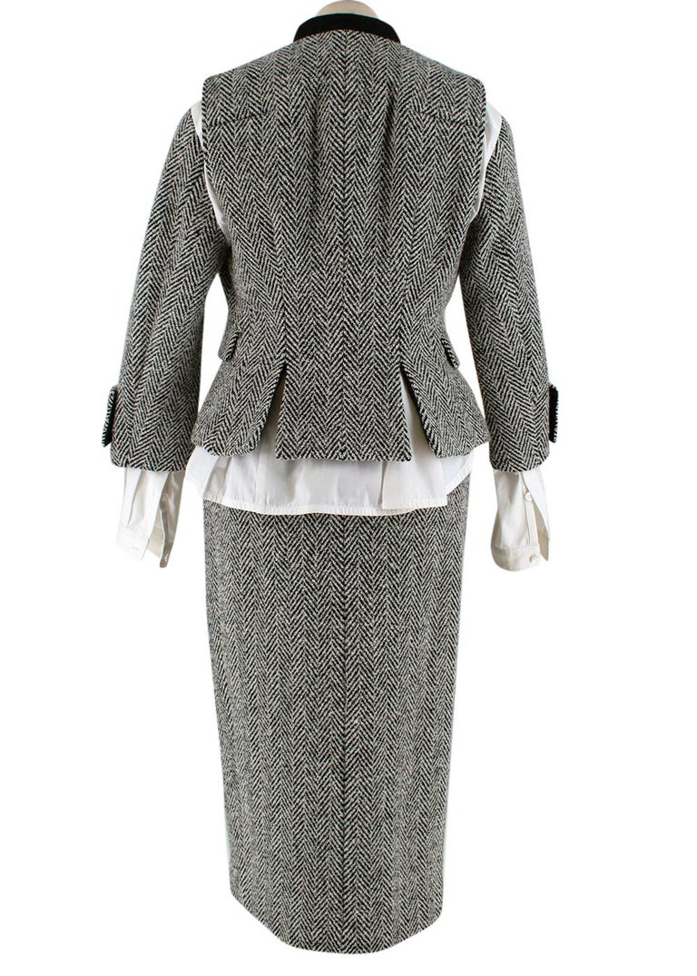 Sacai Grey Wool Chevron Tweed Layered Jacket and Skirt - Size Medium ...