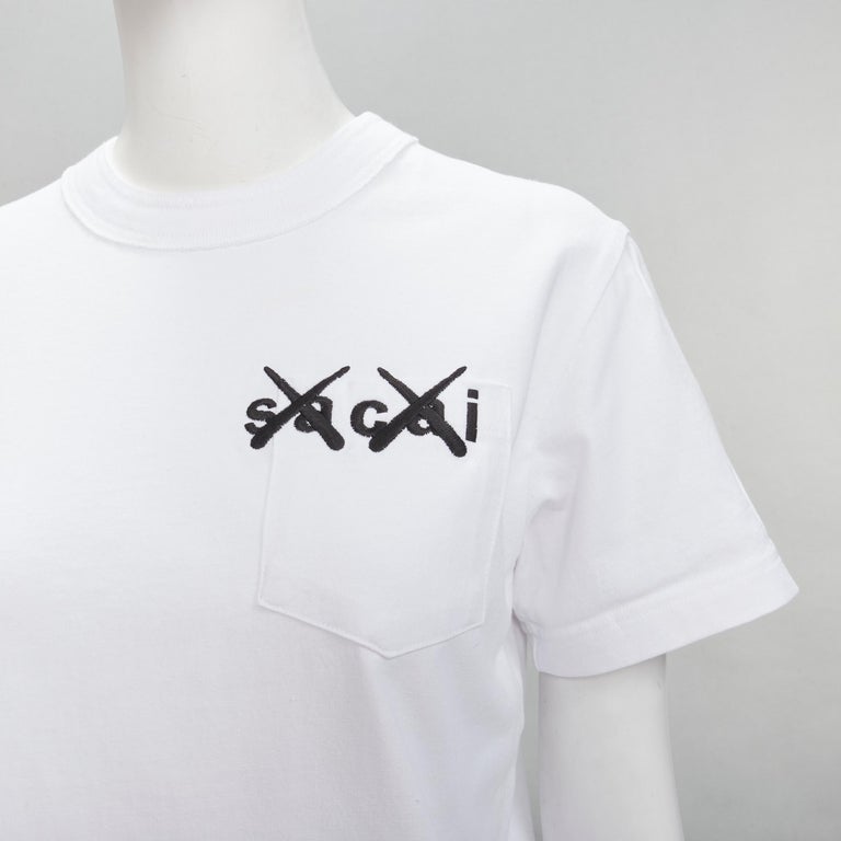 SACAI KAWS XX logo embroidery pocket white cotton boxy tshirt JP0 XS ...