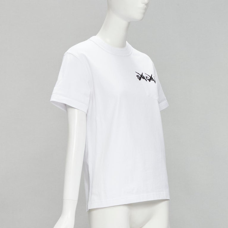 SACAI KAWS XX logo embroidery pocket white cotton boxy tshirt JP0 XS ...