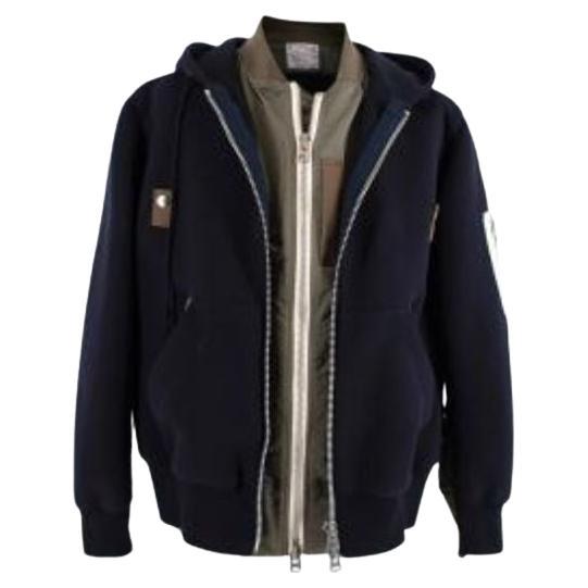 Sacai Khaki and Navy Hoodie Bomber Jacket For Sale at 1stDibs