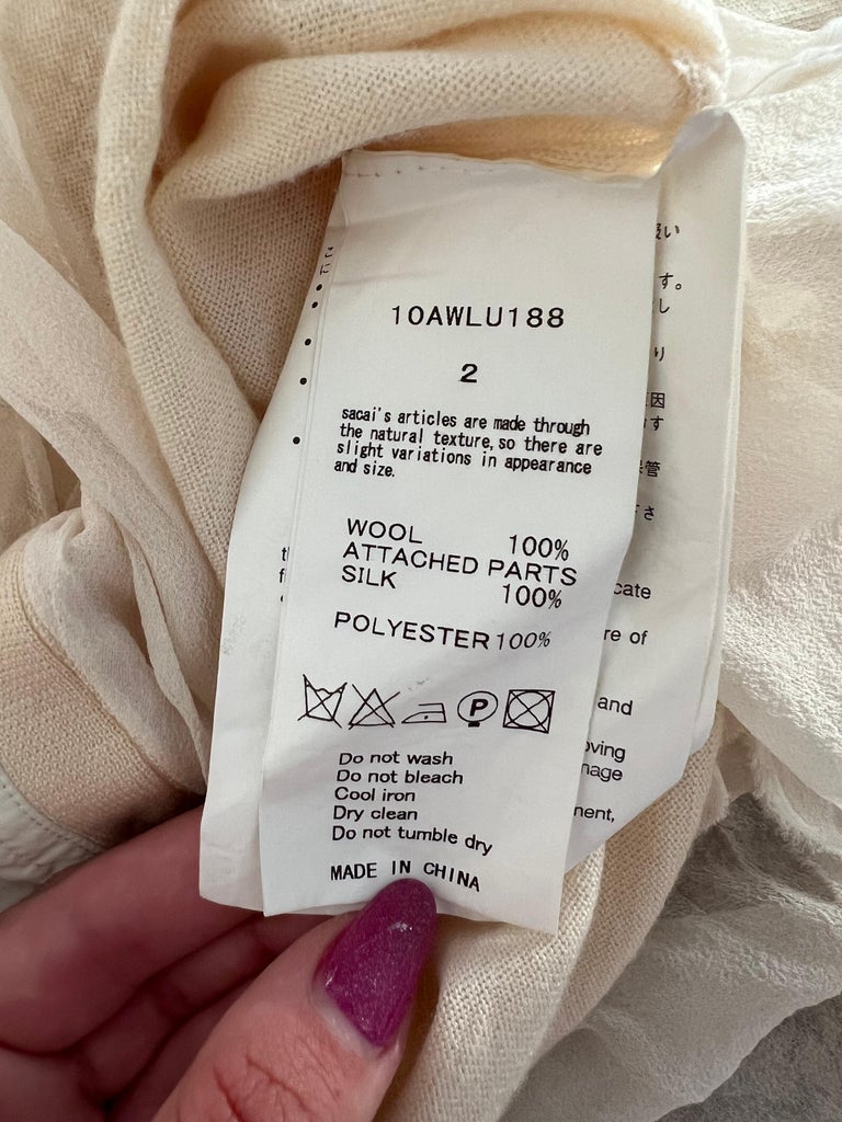 Sacai Luck Ivory Wool Cardigan Sweater, Size 2 For Sale at 1stDibs