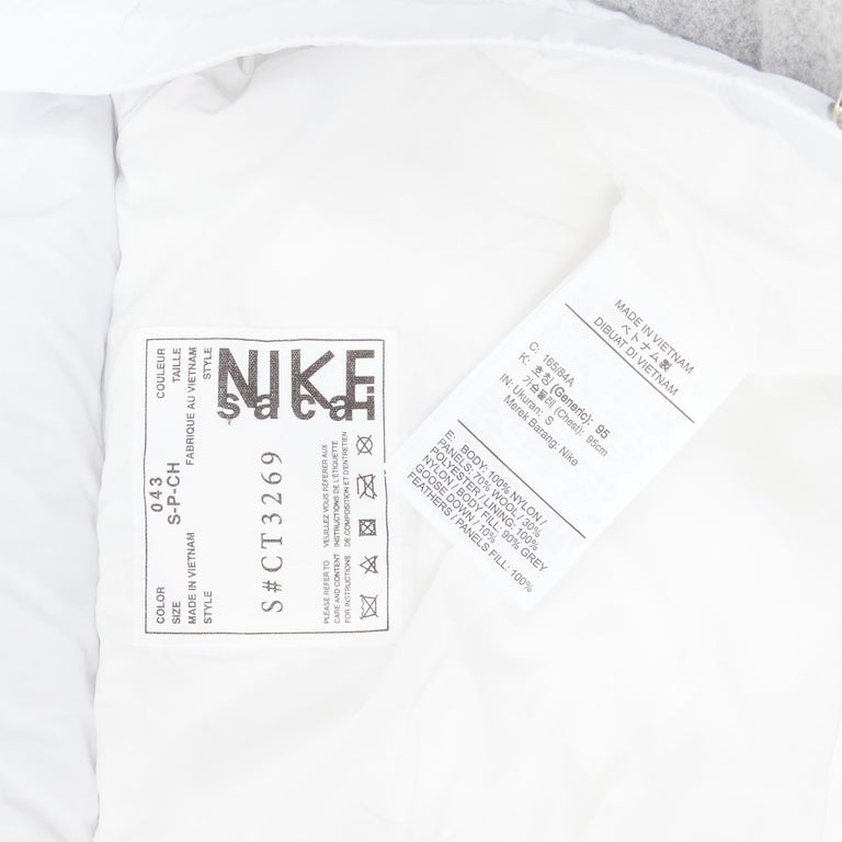 SACAI NIKE grey wool deconstructed oversized padded puffer jacket S For ...
