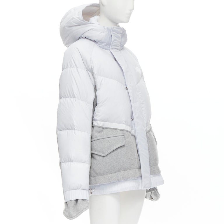 SACAI NIKE grey wool deconstructed oversized padded puffer jacket S For ...