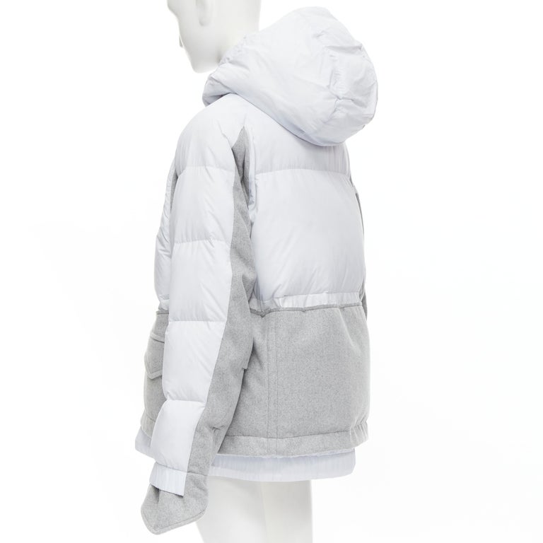 SACAI NIKE grey wool deconstructed oversized padded puffer jacket S For ...