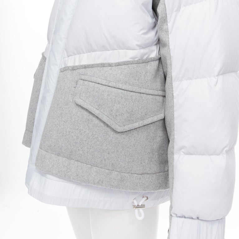 SACAI NIKE grey wool deconstructed oversized padded puffer jacket S For ...