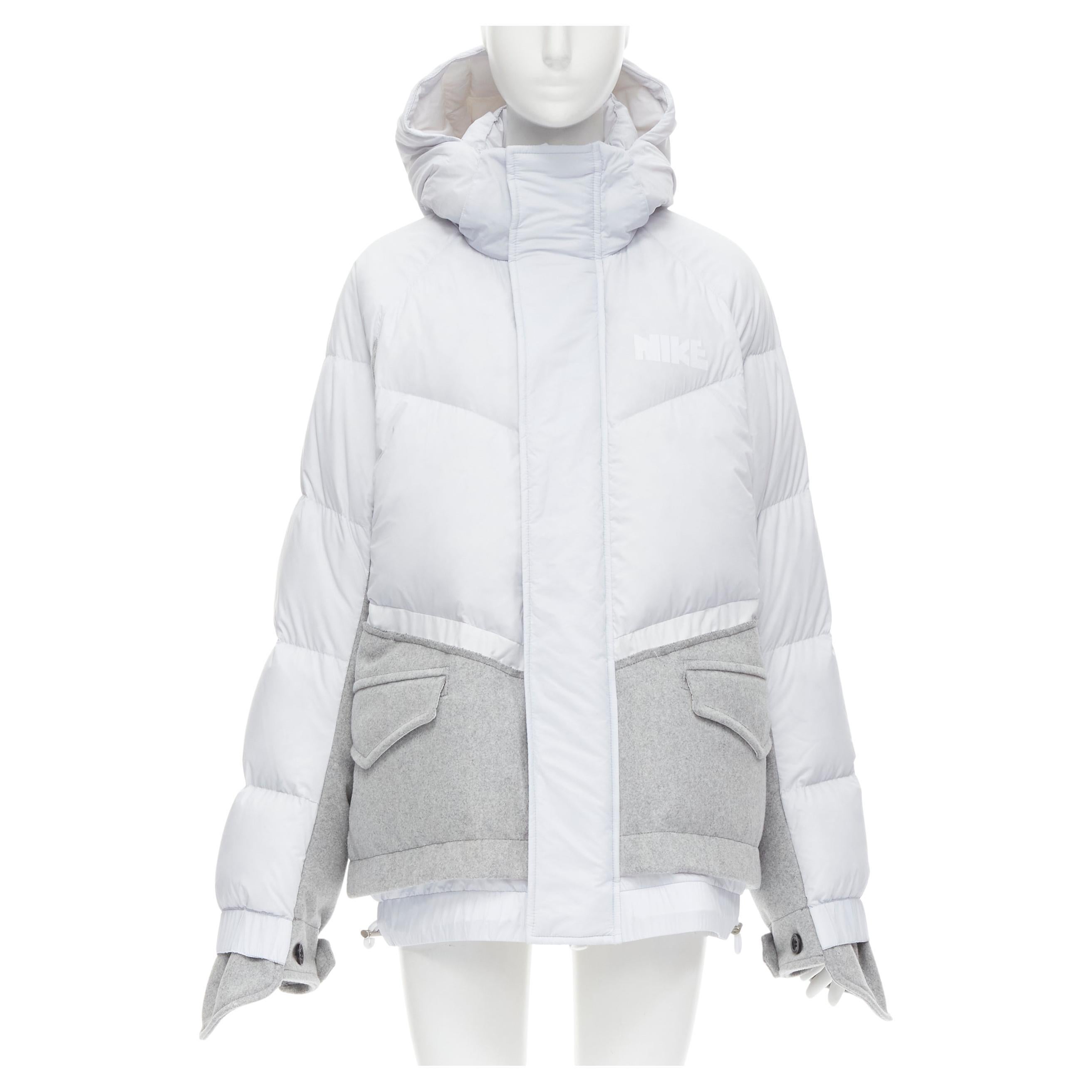 SACAI NIKE grey wool deconstructed oversized padded puffer jacket S For ...