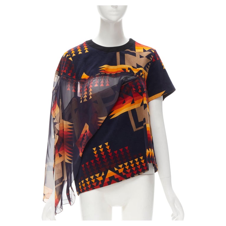 SACAI PENDLETON 2019 aztec print needlecord sheer insert deconstructed ...