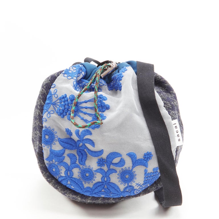 SACAI Transformable mixed fabric wool drawstring bucket crossbody tote ...