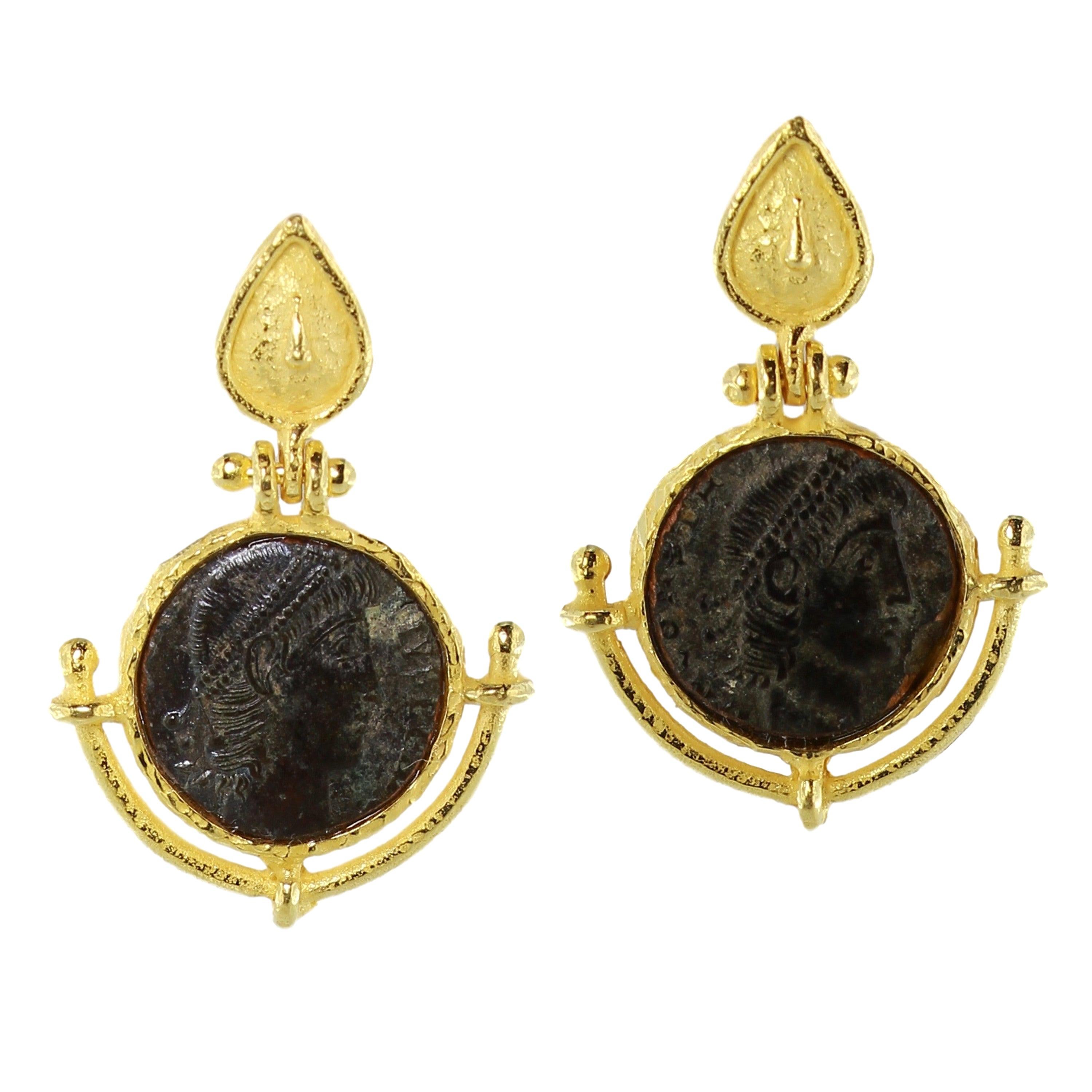 Sacchi Ancient Roman Coin Earrings 18 Karat Yellow Gold at 1stDibs
