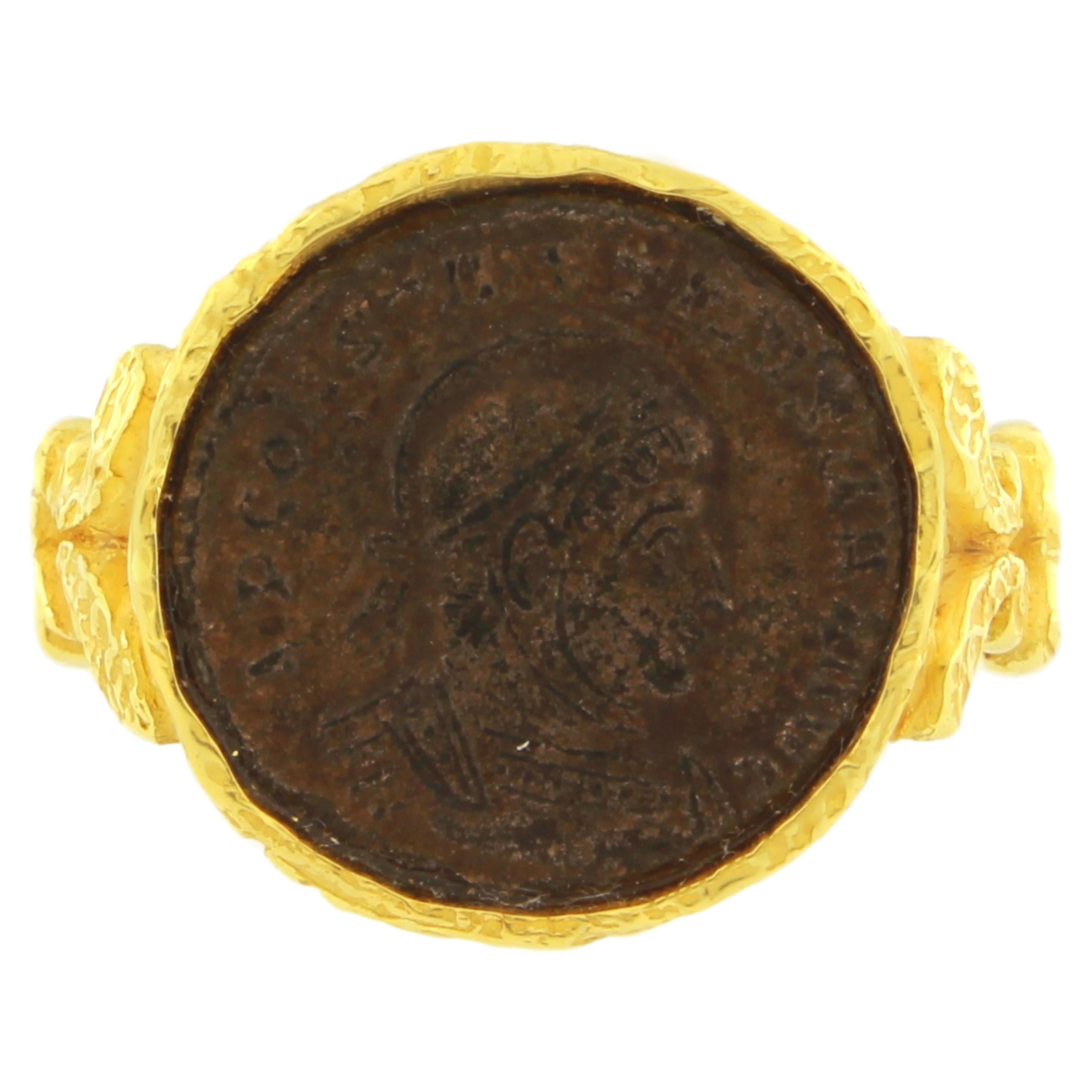 Sacchi Ancient Roman Coin Ring 18 Karat Satin Yellow Gold For Sale at ...