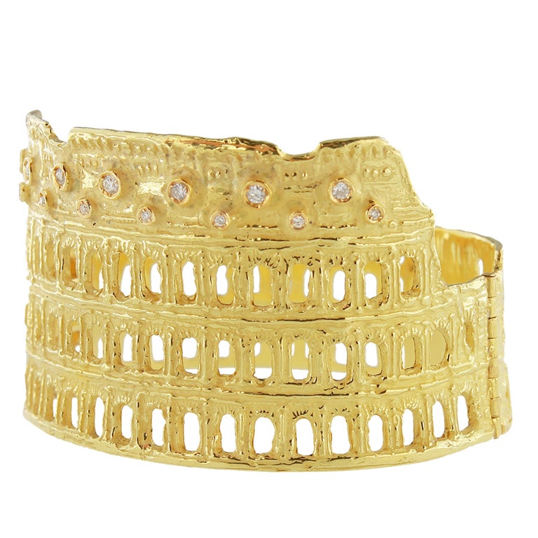 Sacchi Roman Colosseum Diamonds Gemstone Cuff Bracelet 18 Karat Yellow ...