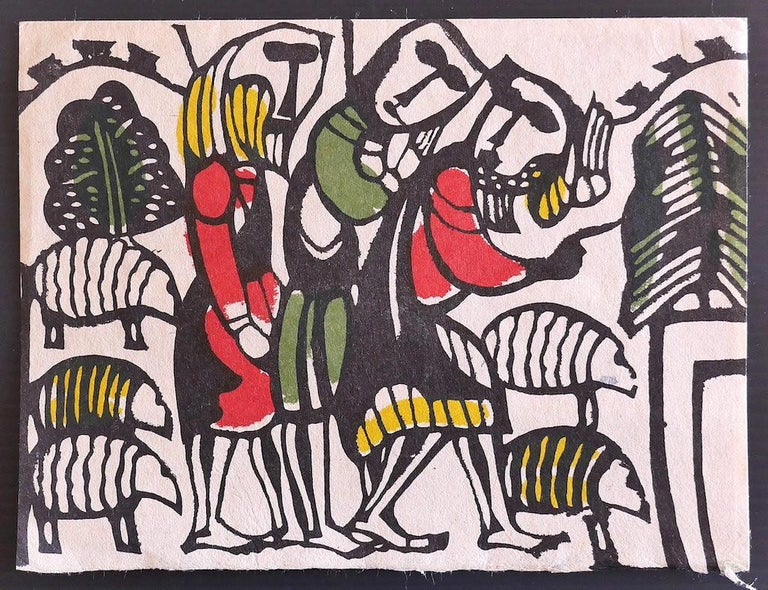 Sadao Watanabe - Shepherds - Original Woodcut by Sadao Watanabe - Late ...